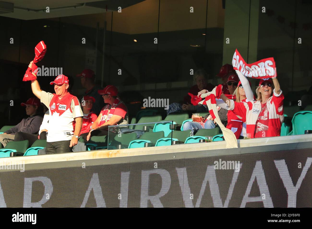 Swans fans cheer from high up in the stands during the Round 2 AFL ...