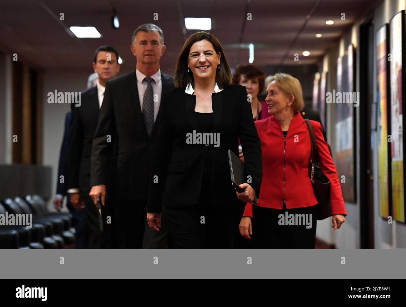 Queensland Opposition leader Deb Frecklington (centre), her deputy Tim ...