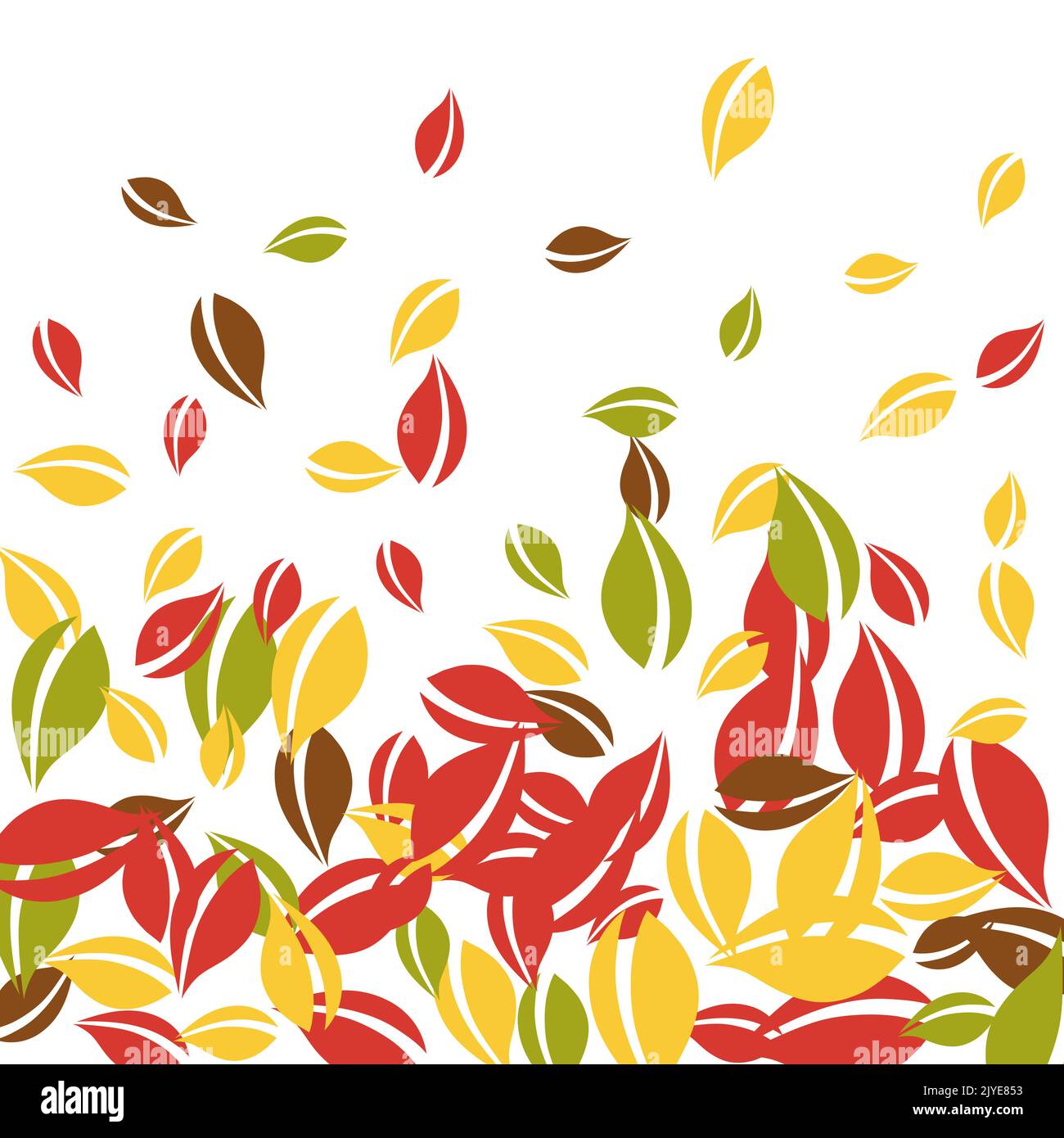 Falling autumn leaves. Red, yellow, green, brown chaotic leaves flying ...
