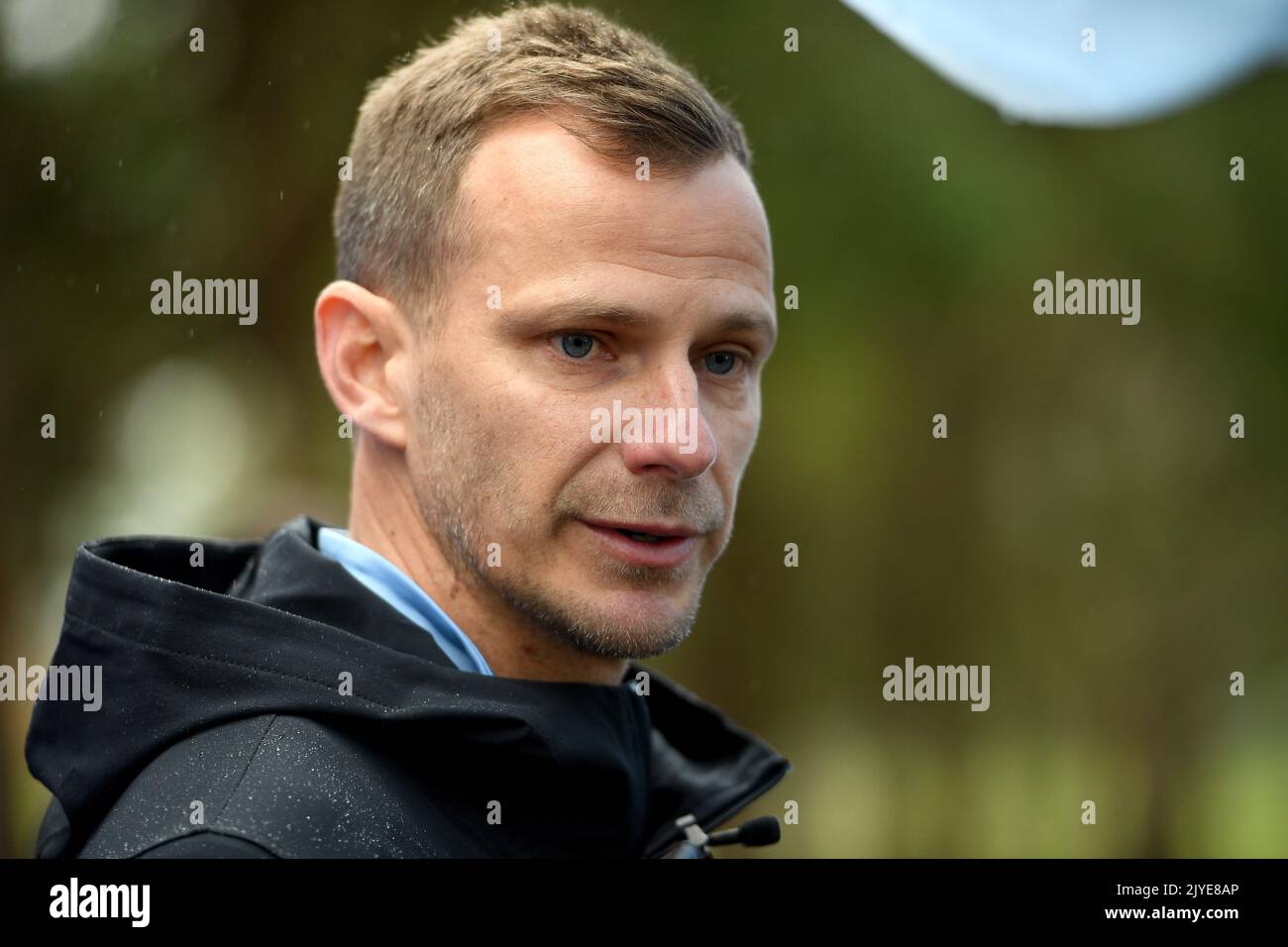 Sydney FC captain Alex Wilkinson speaks to media ahead of a training ...