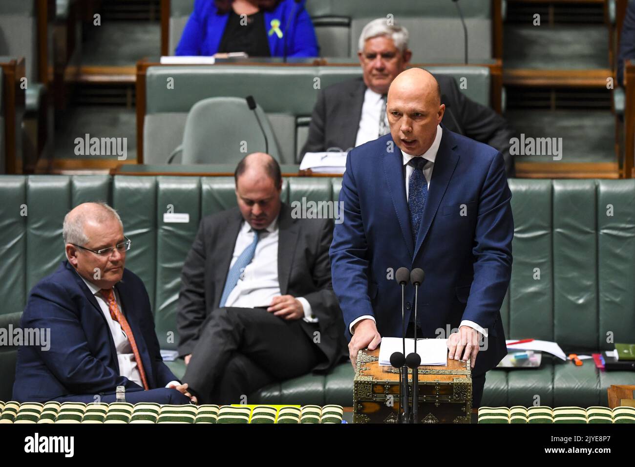Australian Home Affairs Minister Peter Dutton speaks during House of ...