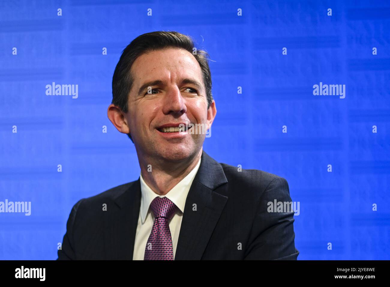 Australian Trade Minister Simon Birmingham delivers his speech at the ...