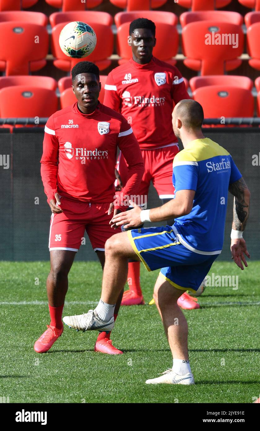 Al Hassan Toure and Mohamed Toure of United during an Adelaide United ...