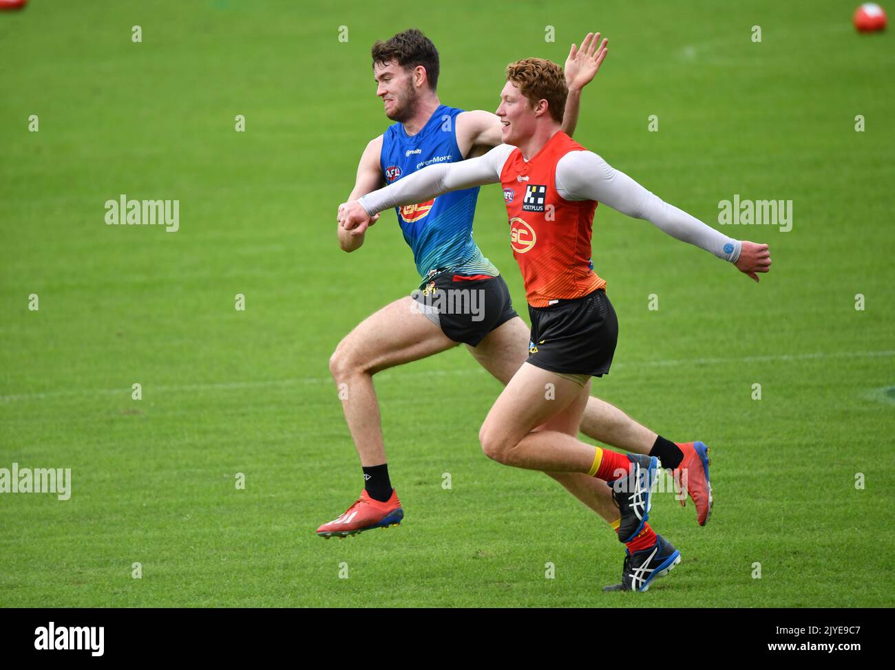 Luke Towey (left) and Matthew Rowell (right) are seen during an AFL ...