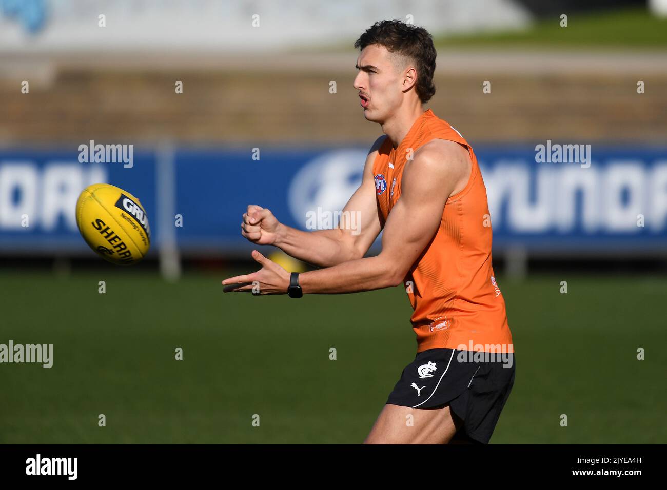 Tom Williamson of the Blues in action during an AFL Carlton Blues ...