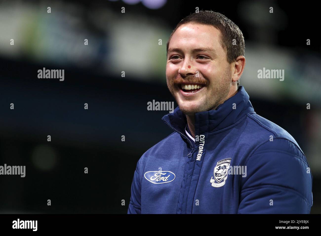 Jack Steven of the Cats is seen before the Round 3 AFL match between ...