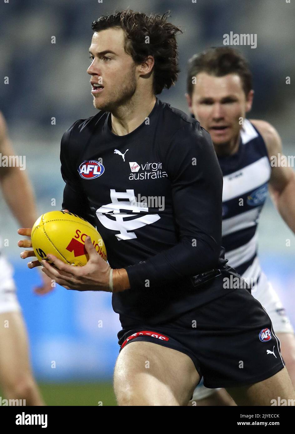 Lachie Plowman of the Blues in action during the Round 3 AFL match ...
