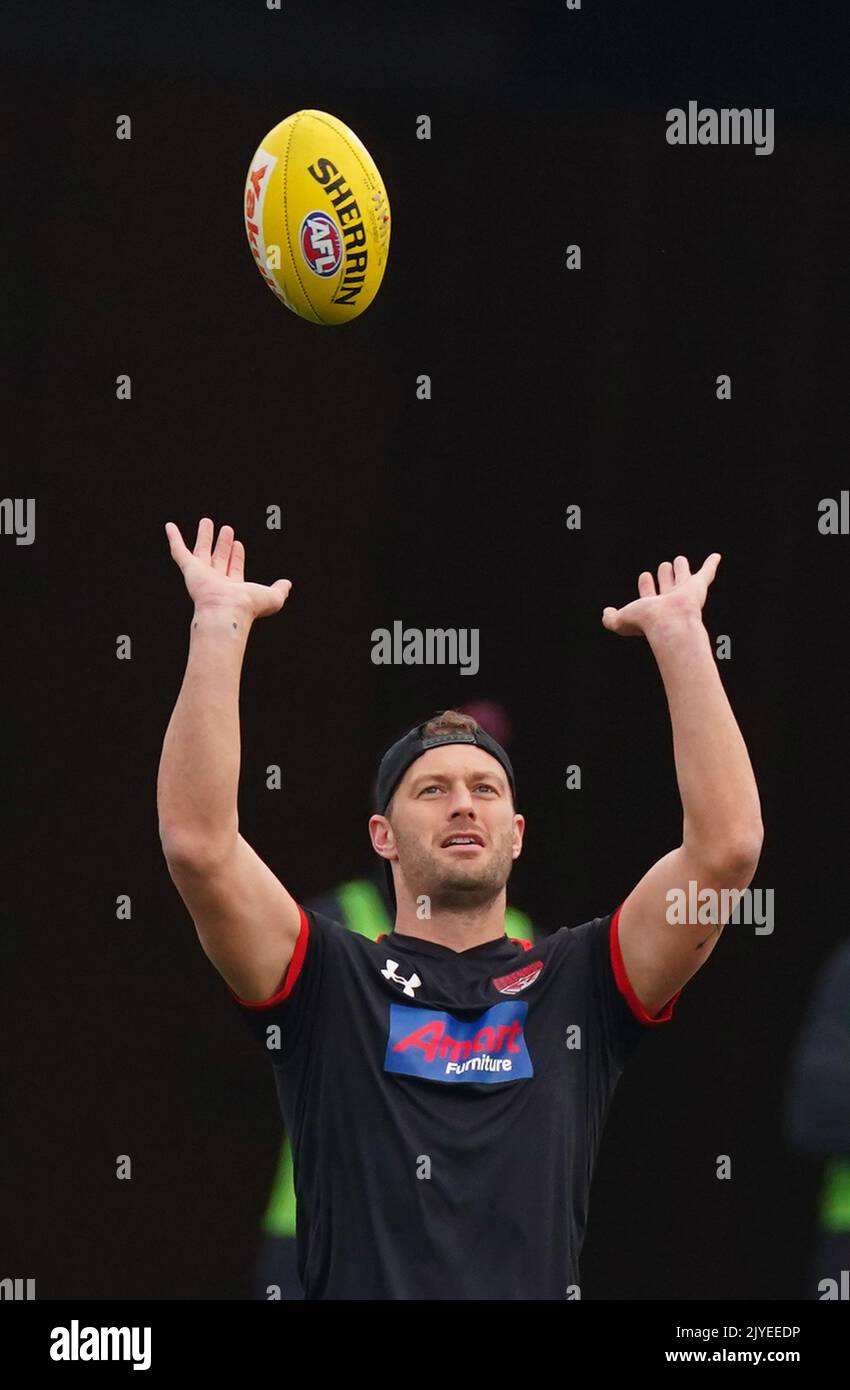 Tom Bellchambers of the Bombers controls the ball during an Essendon ...