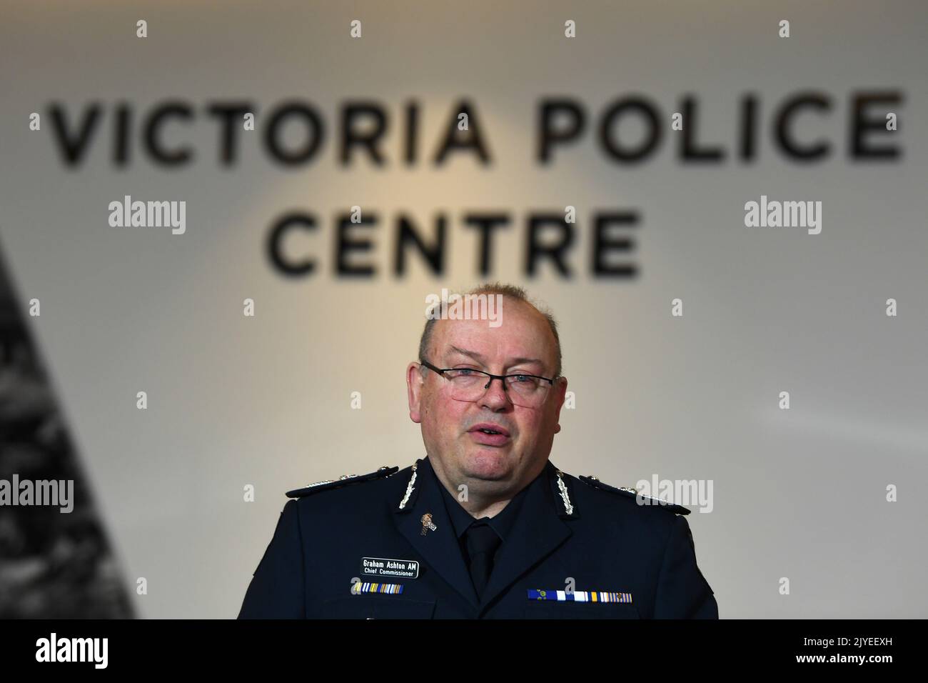 Victoria Police Chief Commissioner Graham Ashton speaks to the media ...