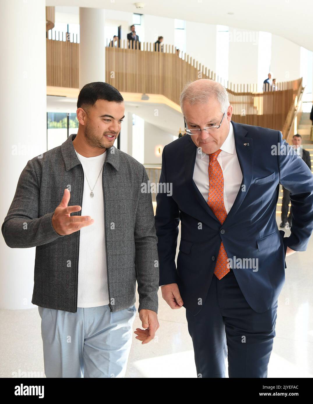 Australian Prime Minister Scott Morrison and singer Guy Sebastian ...