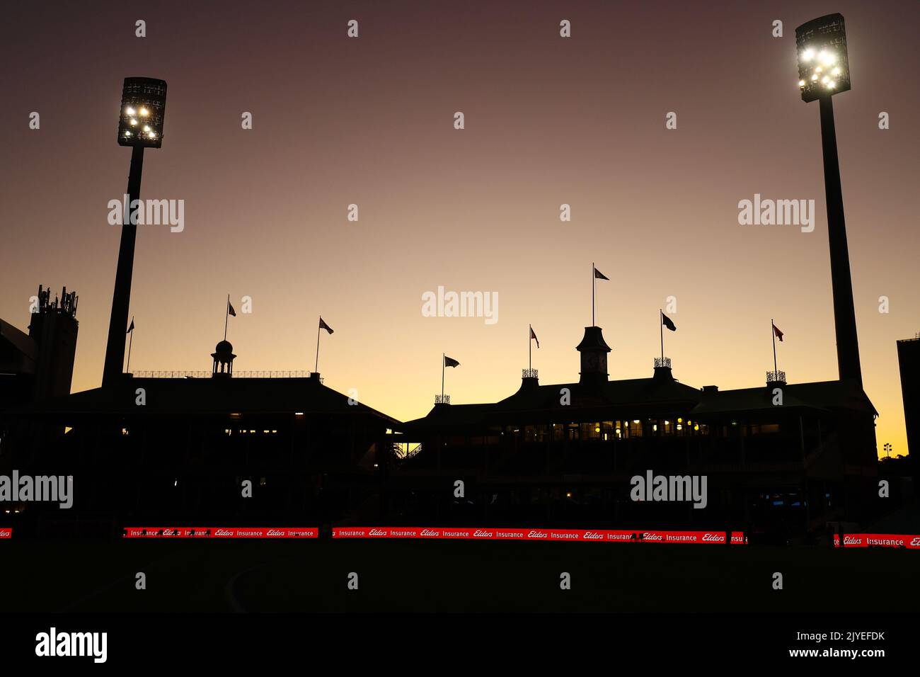 The sun sets behind the members stand prior to the Round 4 AFL match ...