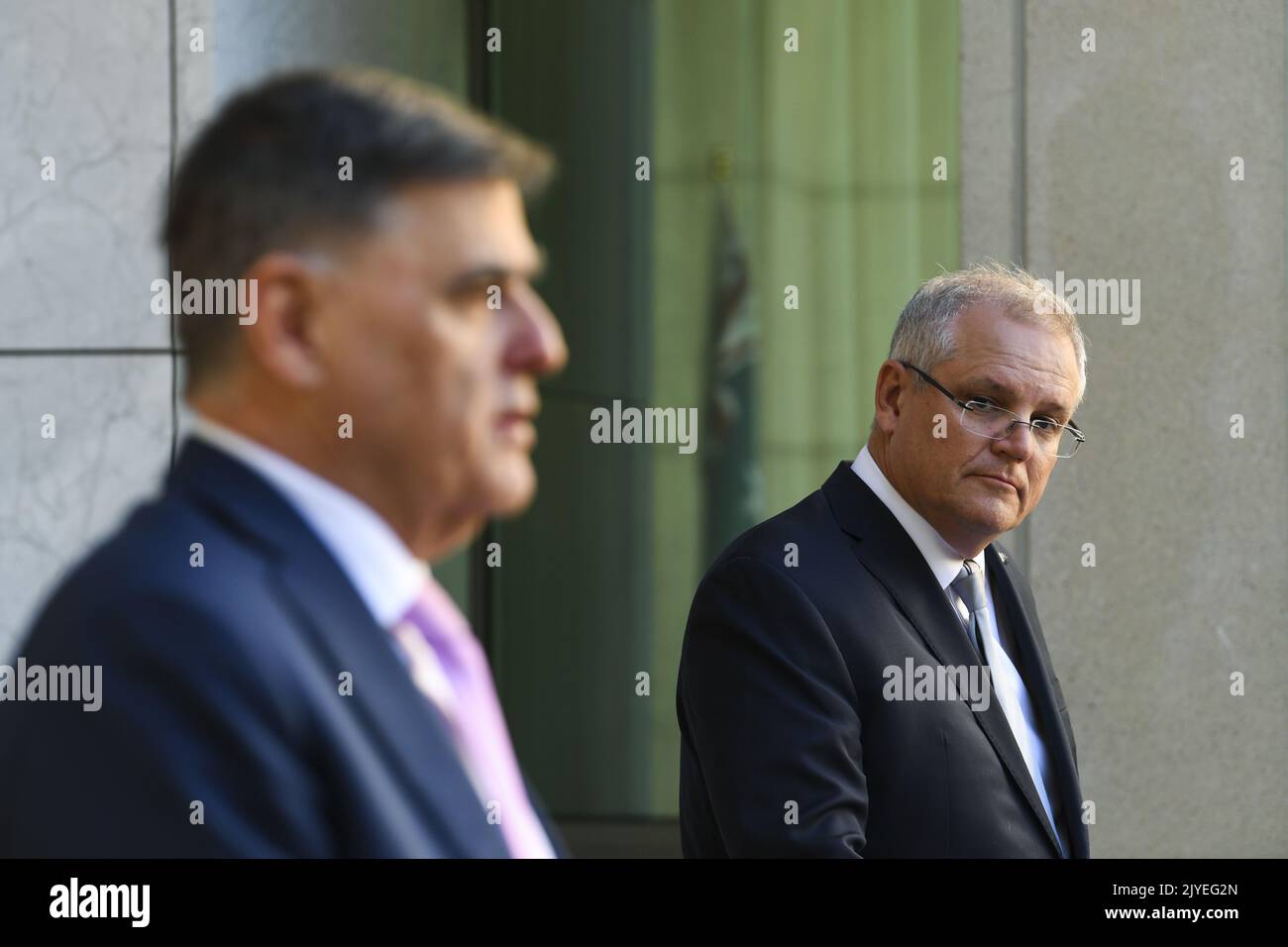 Australian Prime Minister Scott Morrison reacts during a press ...