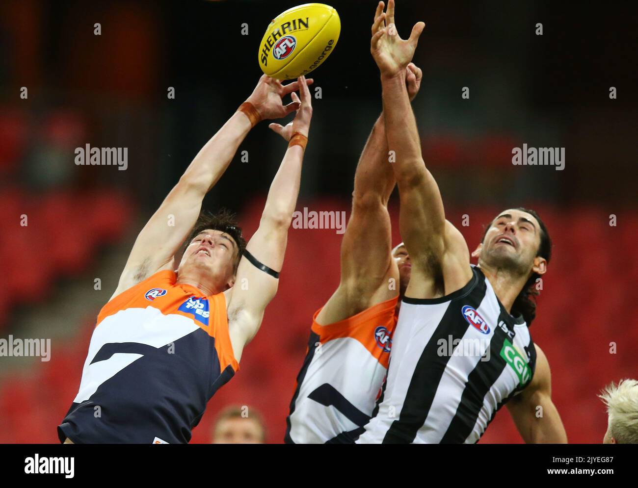 Sam Taylor of the Giants contests a mark during the Round 4 AFL Match ...