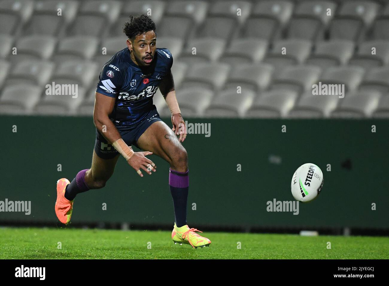 Josh Addo-Carr of the Storm scores a try during the Round 7 NRL match ...