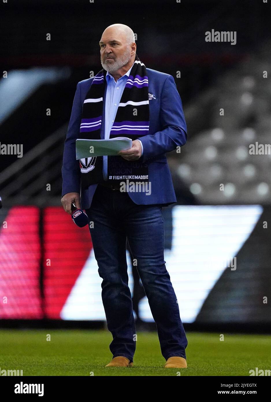 Fox Footy commentator Jason Dunstall looks on during the Round 4 AFL ...