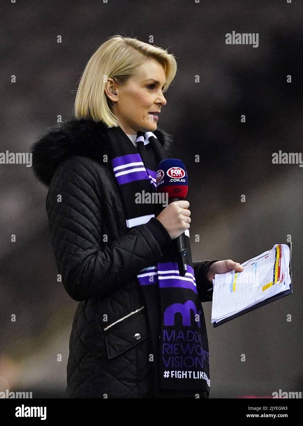 Fox Footy commentator Sarah Jones looks on during the Round 4 AFL match ...