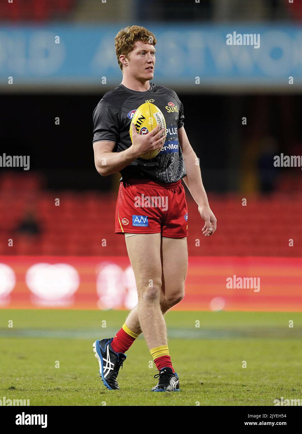 Matthew Rowell of the Suns is seen during a warm-up prior to the Round ...