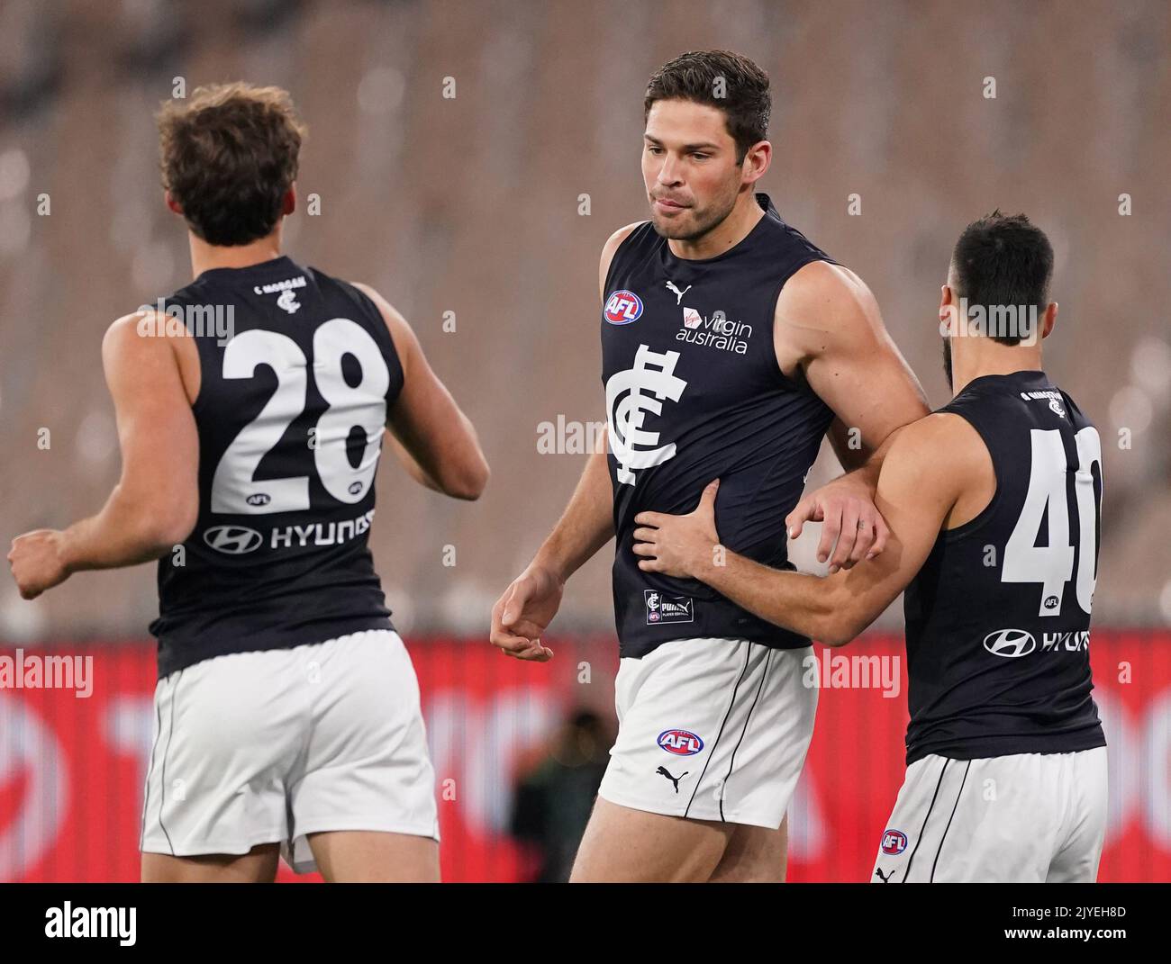 Levi Casboult of the Blues celebrates a goal during the Round 4 AFL ...