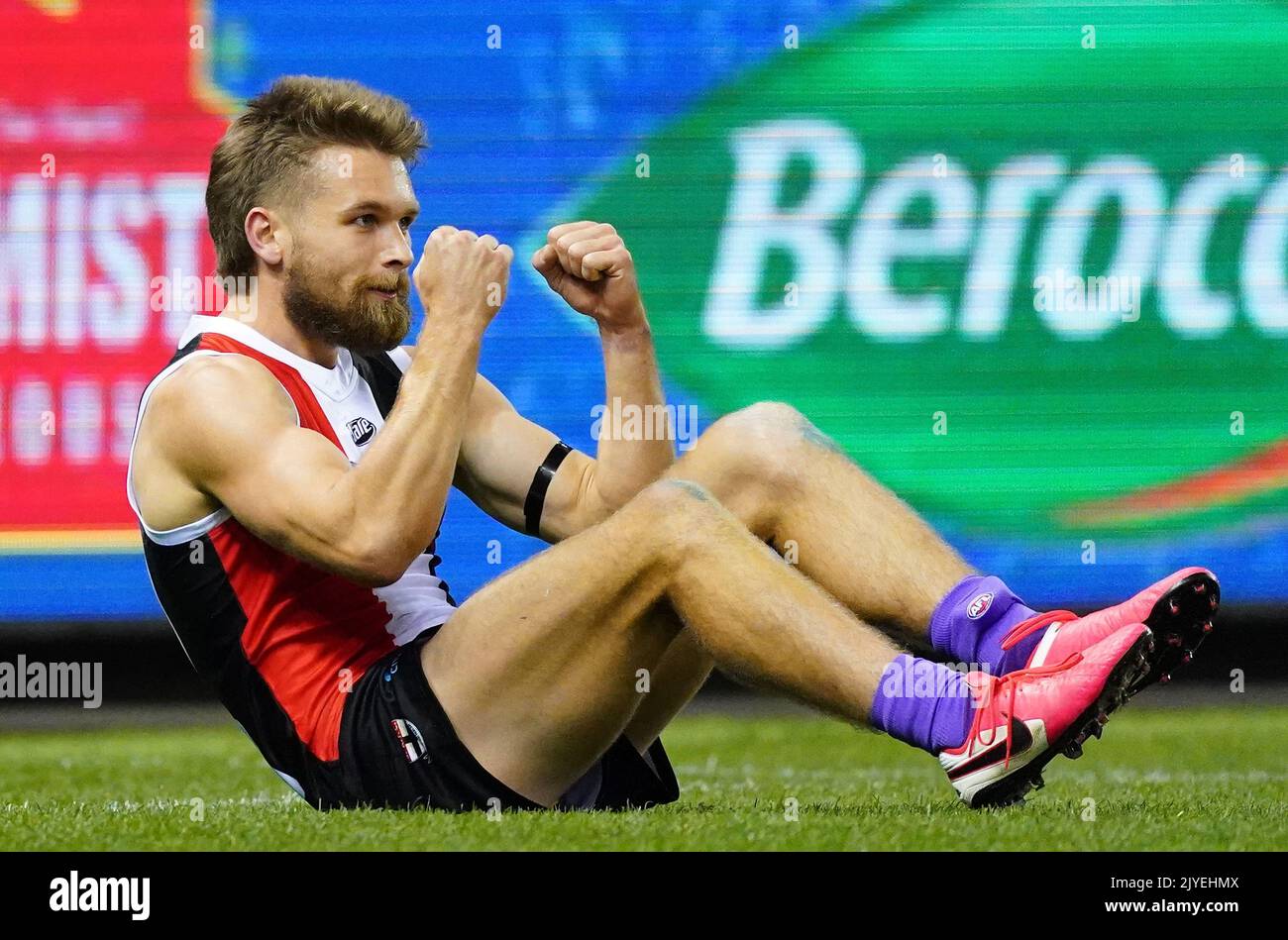 Dan Butler of the Saints celebrates after kicking a goal during the ...