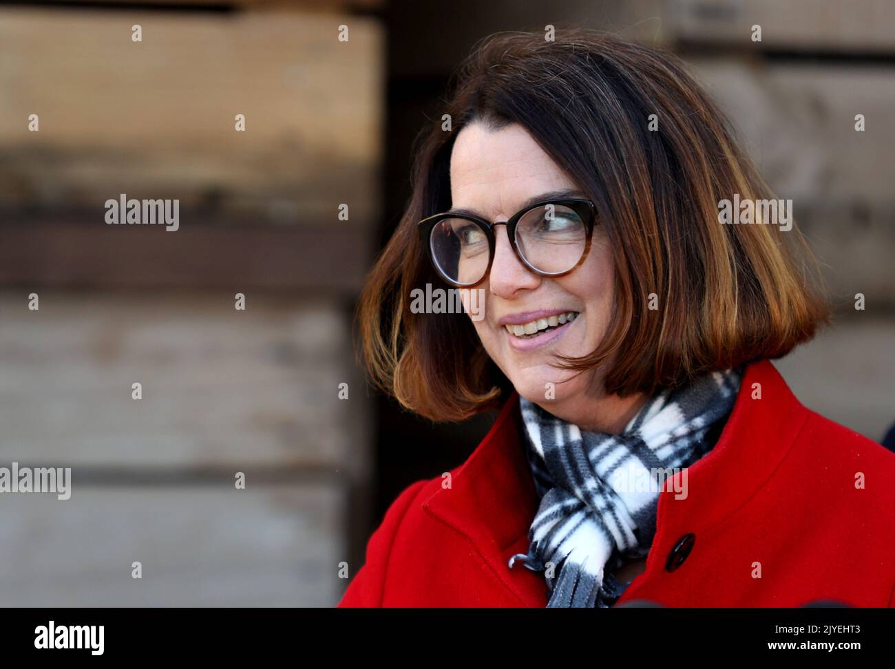 Senator Ann Rushton is seen during a visit to Applelinna Orchards in ...