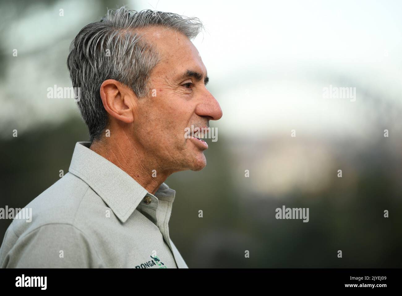 Taronga Zoo CEO Cameron Kerr speaks to the media in the Lion enclosure ...