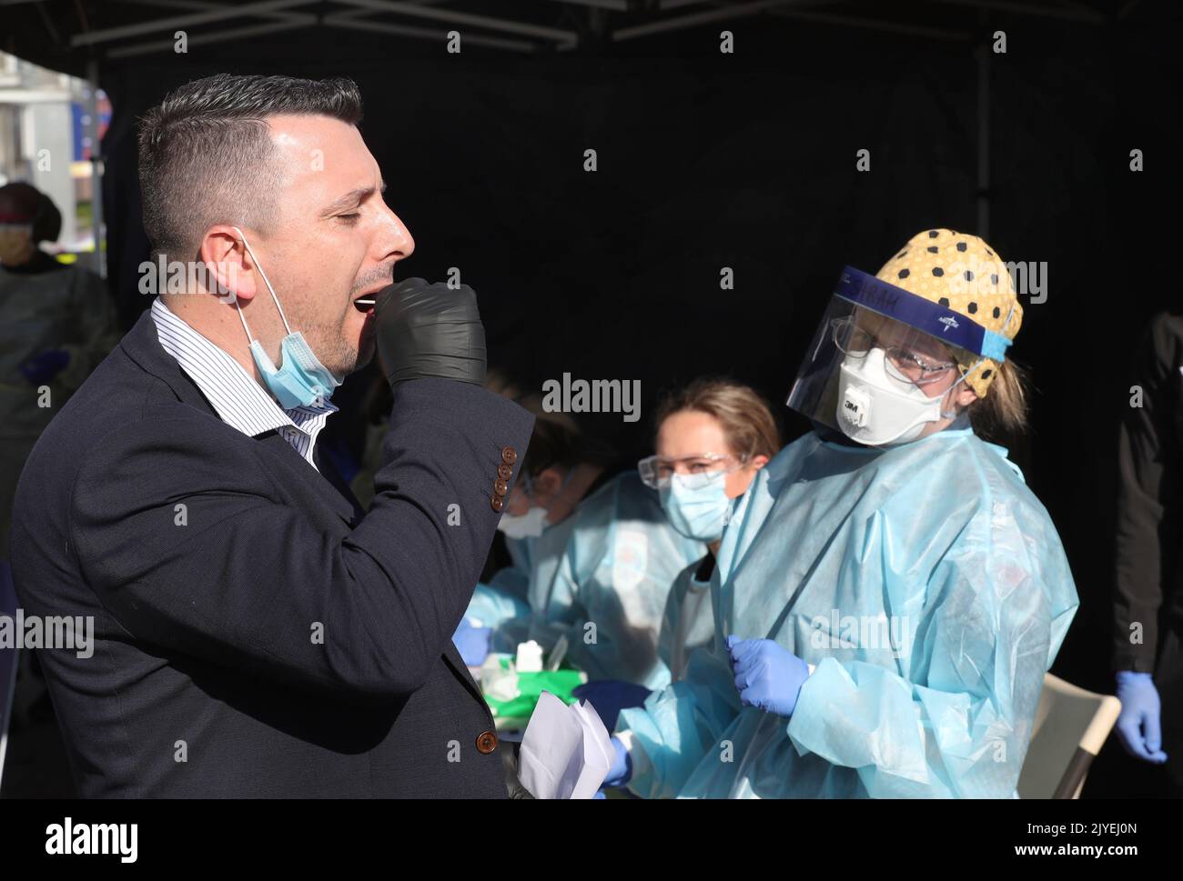 Iman Bekim Hasani of the Albanian Mosque in Carlton is tested after ...