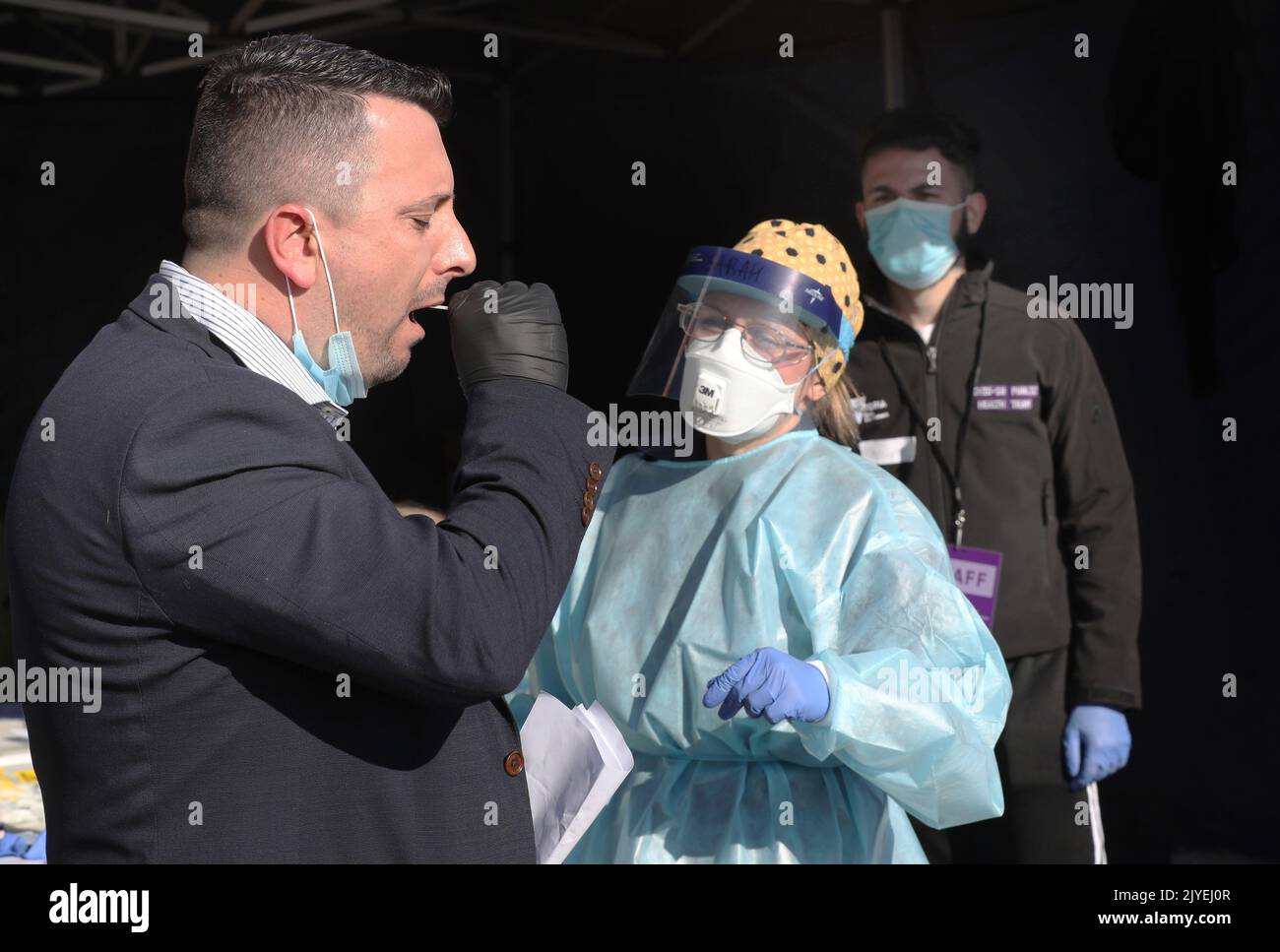 Iman Bekim Hasani of the Albanian Mosque in Carlton is tested after ...