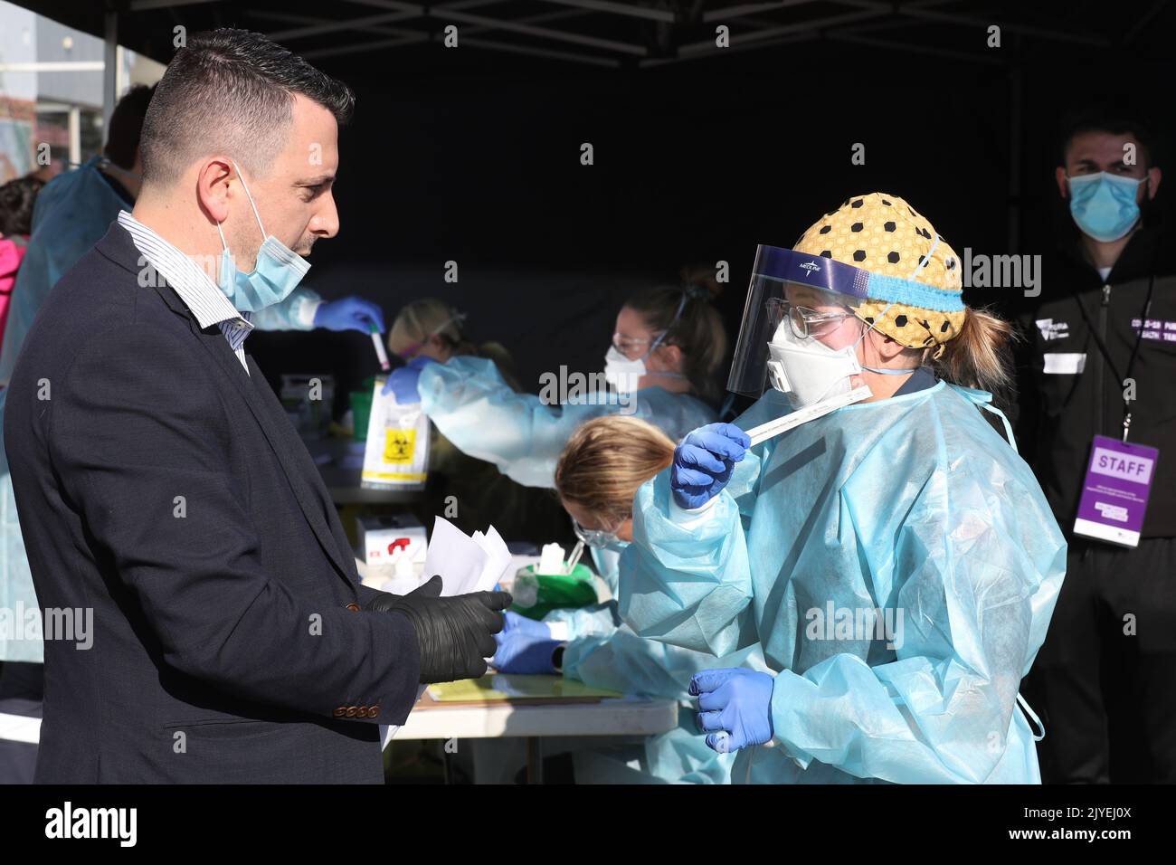 Iman Bekim Hasani of the Albanian Mosque in Carlton is tested after ...