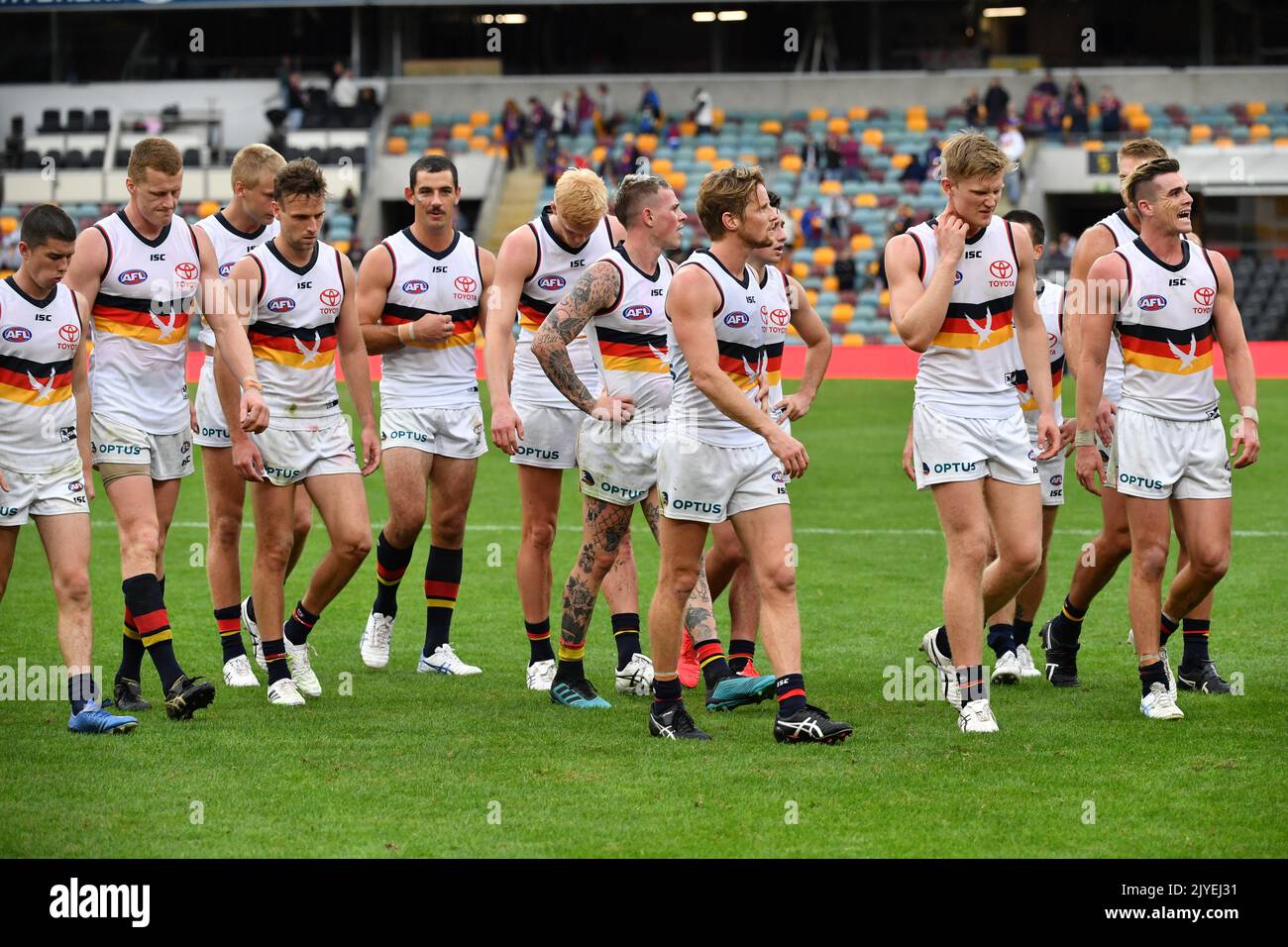 Crows players are seen after losing the Round 4 AFL match between the ...
