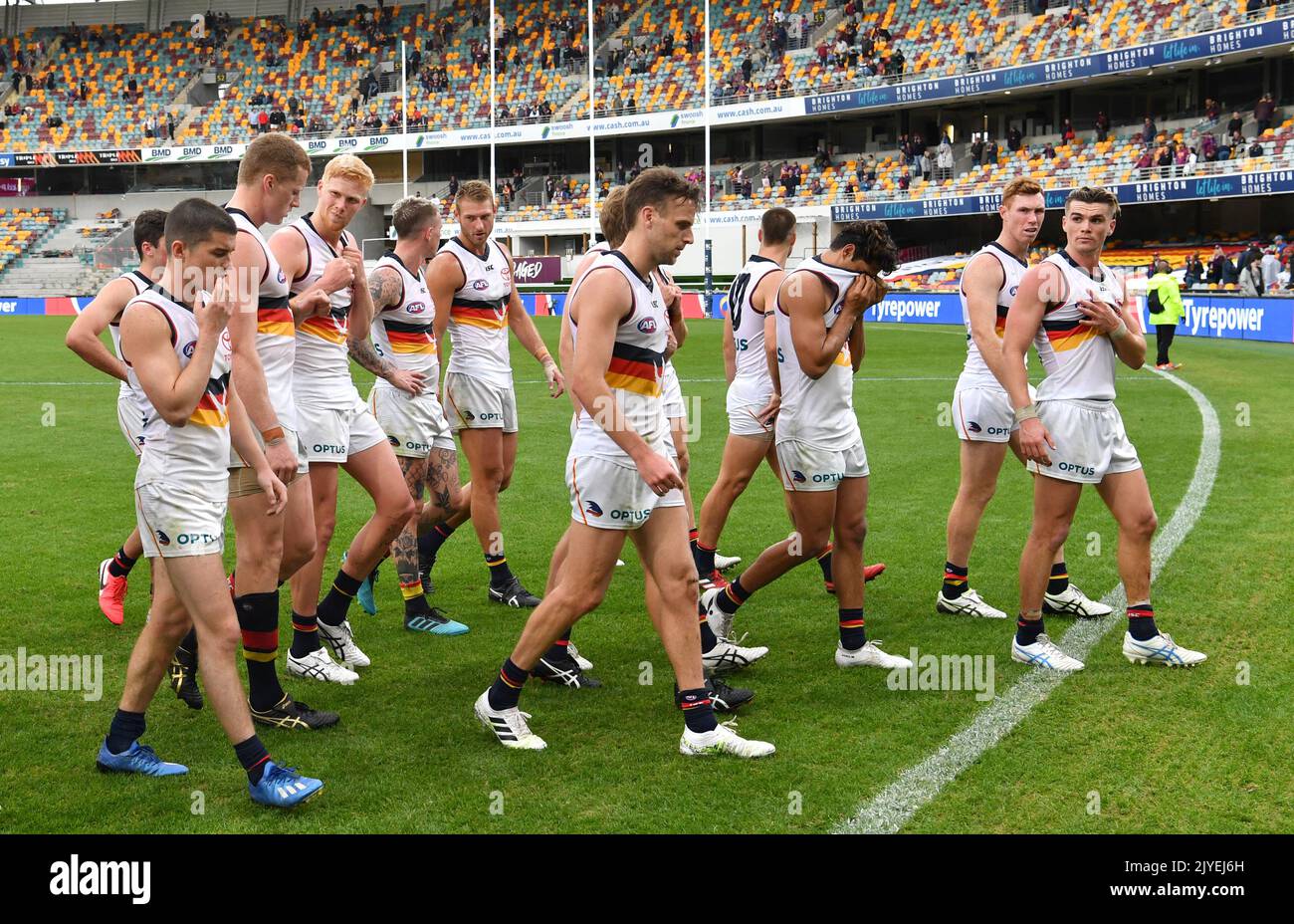 Crows players are seen after losing the Round 4 AFL match between the ...