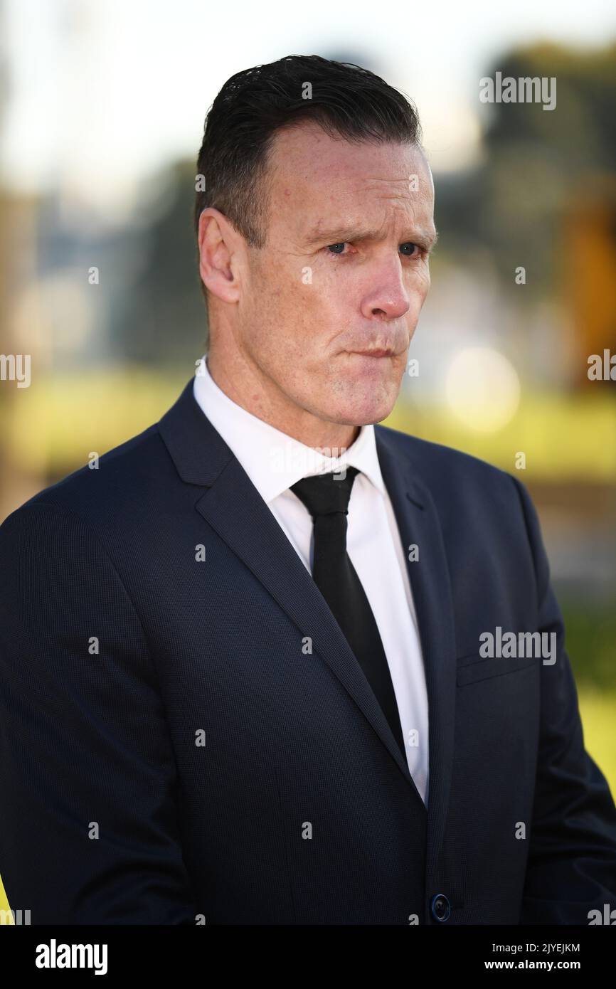 Brimbank ICU Detective Sergeant Allan Wood speaks to the media at a ...