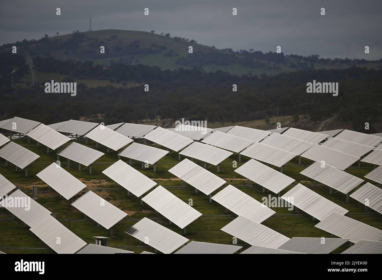 Solar panels are seen at the Williamsdale Solar Farm outside Canberra ...