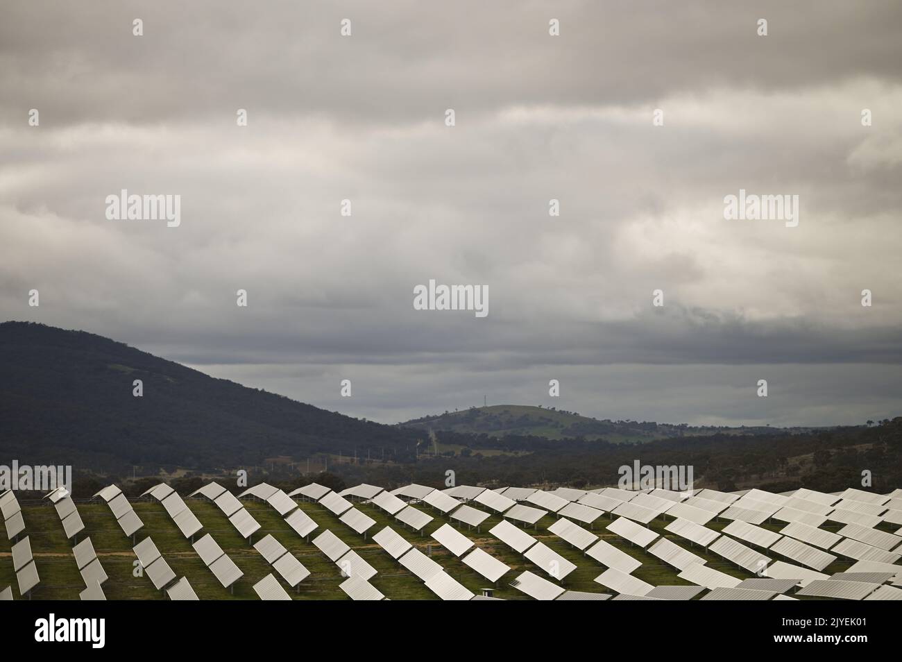 Solar panels are seen at the Williamsdale Solar Farm outside Canberra ...