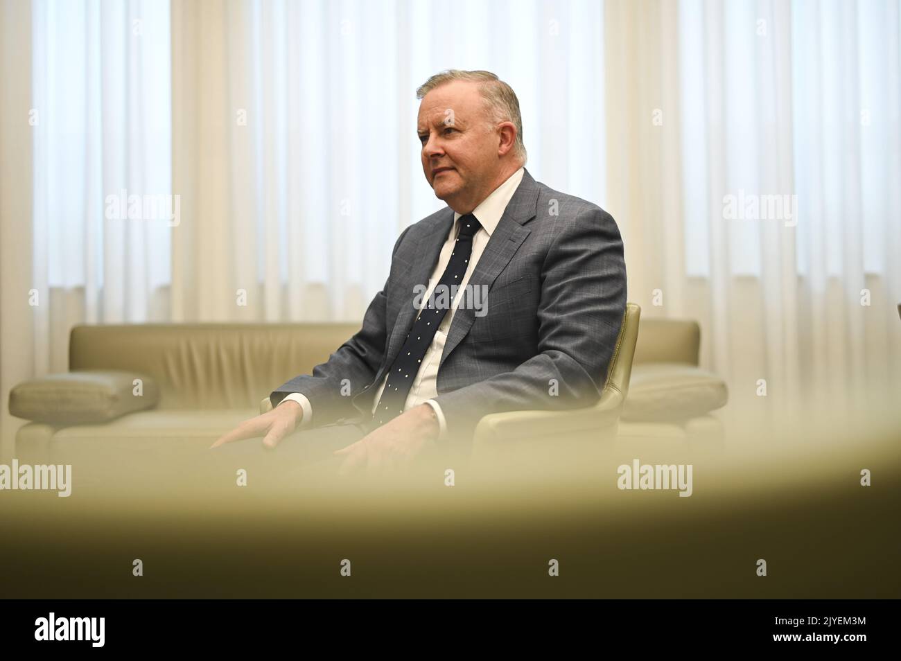 Australian Opposition Leader Anthony Albanese speaks during an ...