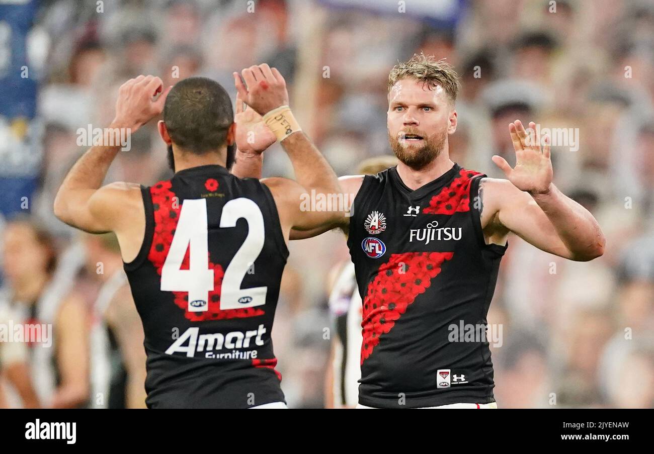 Jake Stringer of the Bombers celebrates after kicking a goal during the ...
