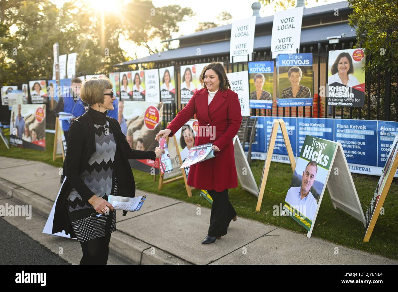 Labor candidate for Eden-Monaro Kristy McBain hands out how to vote ...