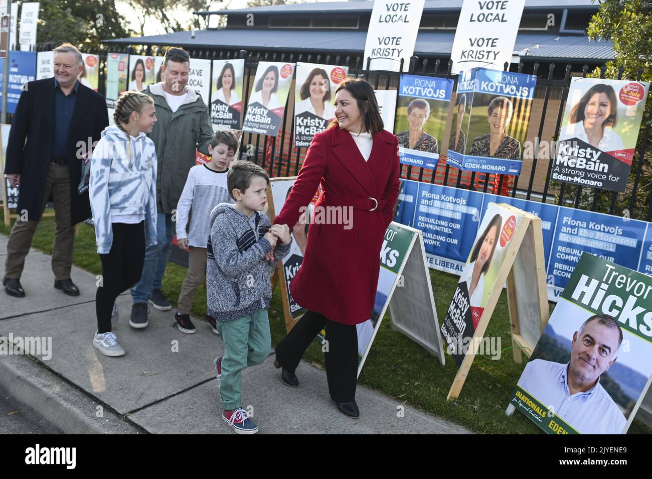 Labor candidate for Eden-Monaro Kristy McBain is surrounded by her ...