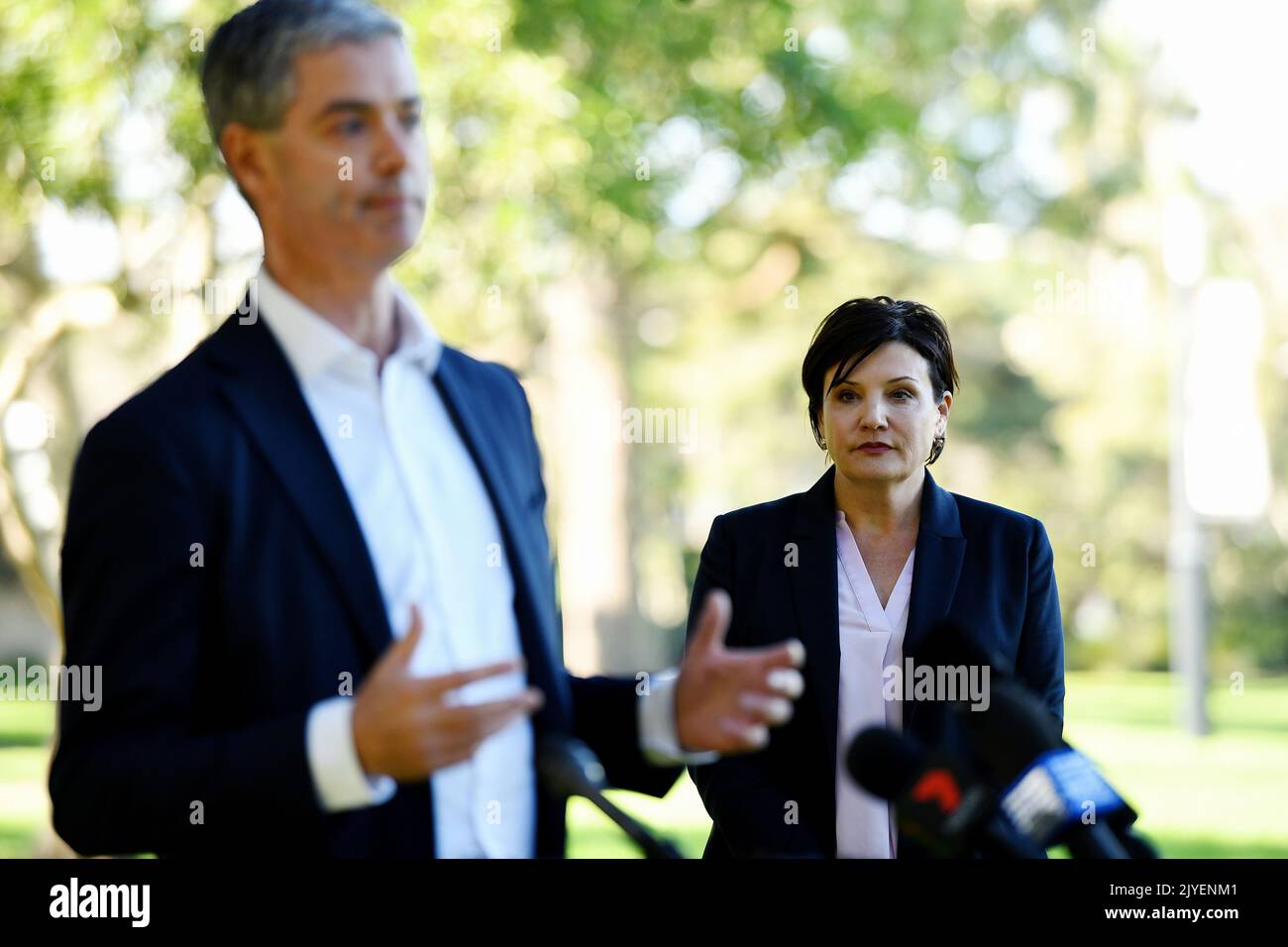 NSW Labor Leader Jodi McKay (right) is seen during a press conference ...