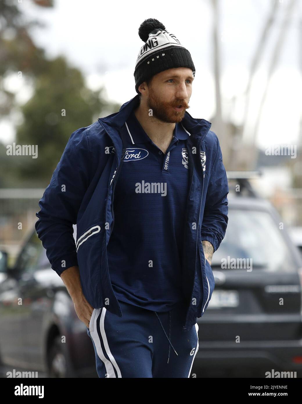 Zach Tuohy of the Cats arrives before the Round 5 AFL match between the ...