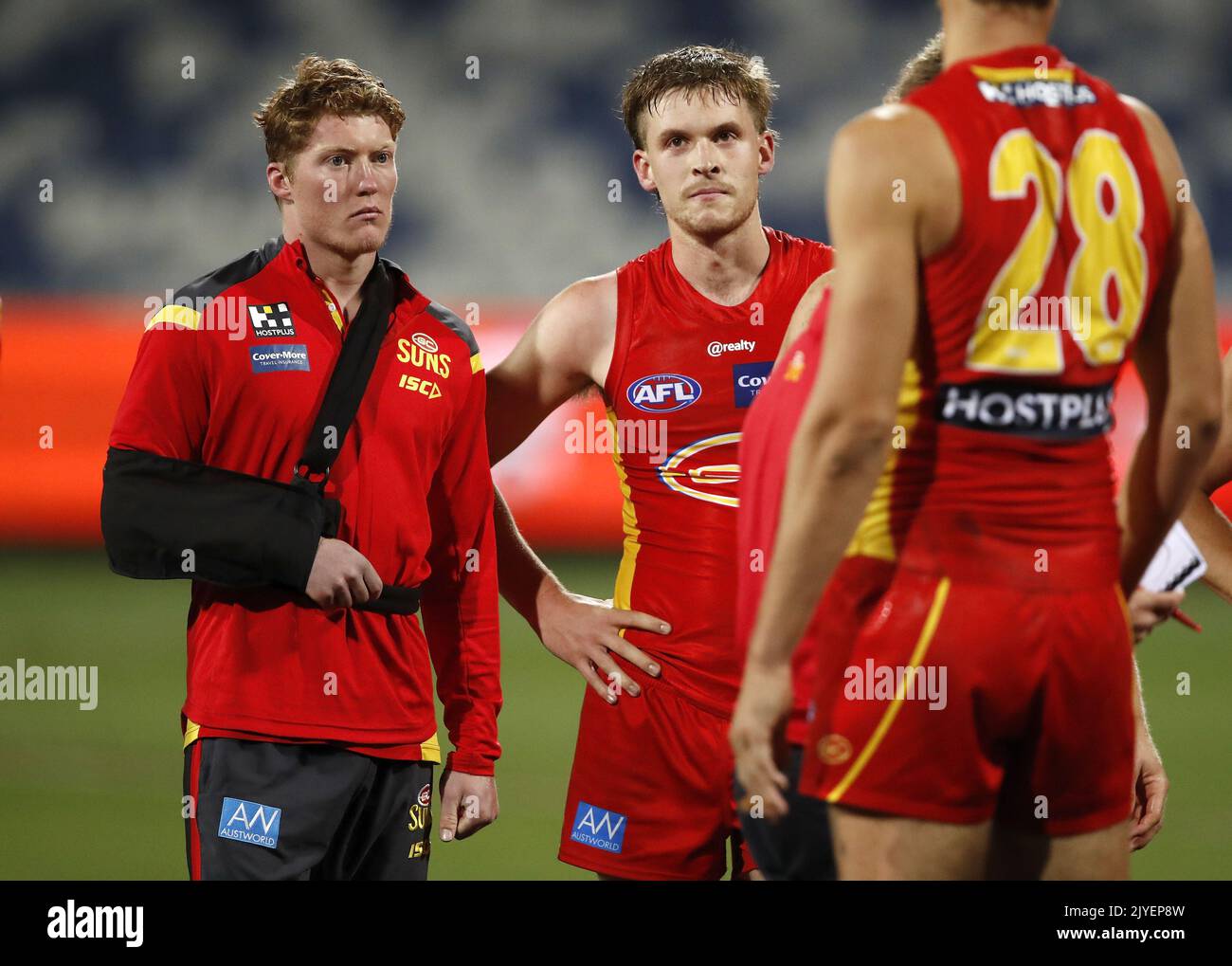 Matthew Rowell of the Suns is seen injured with Noah Anderson of the ...
