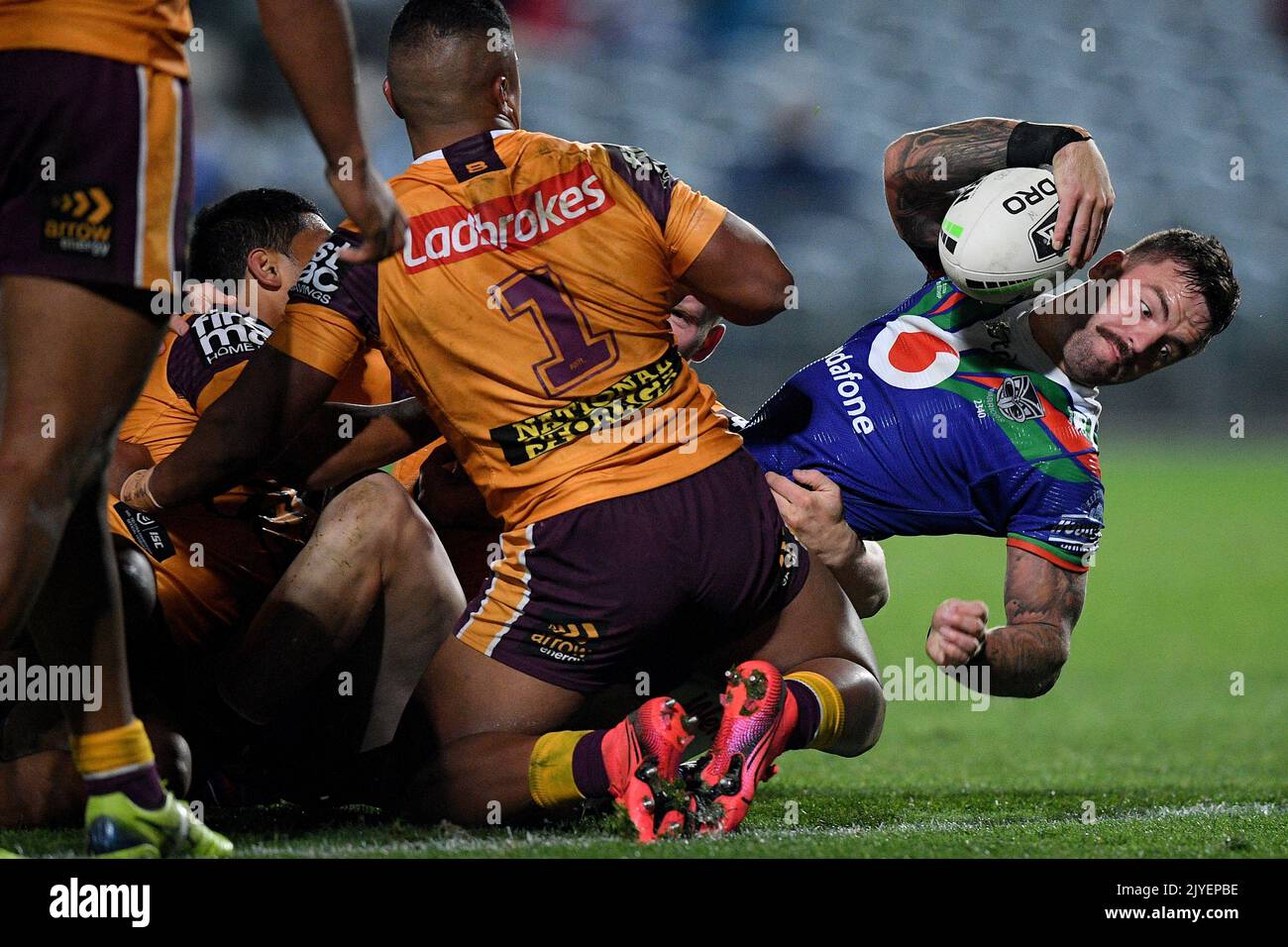 Wayde Egan of the Warriors scores a try during the Round 8 NRL match ...