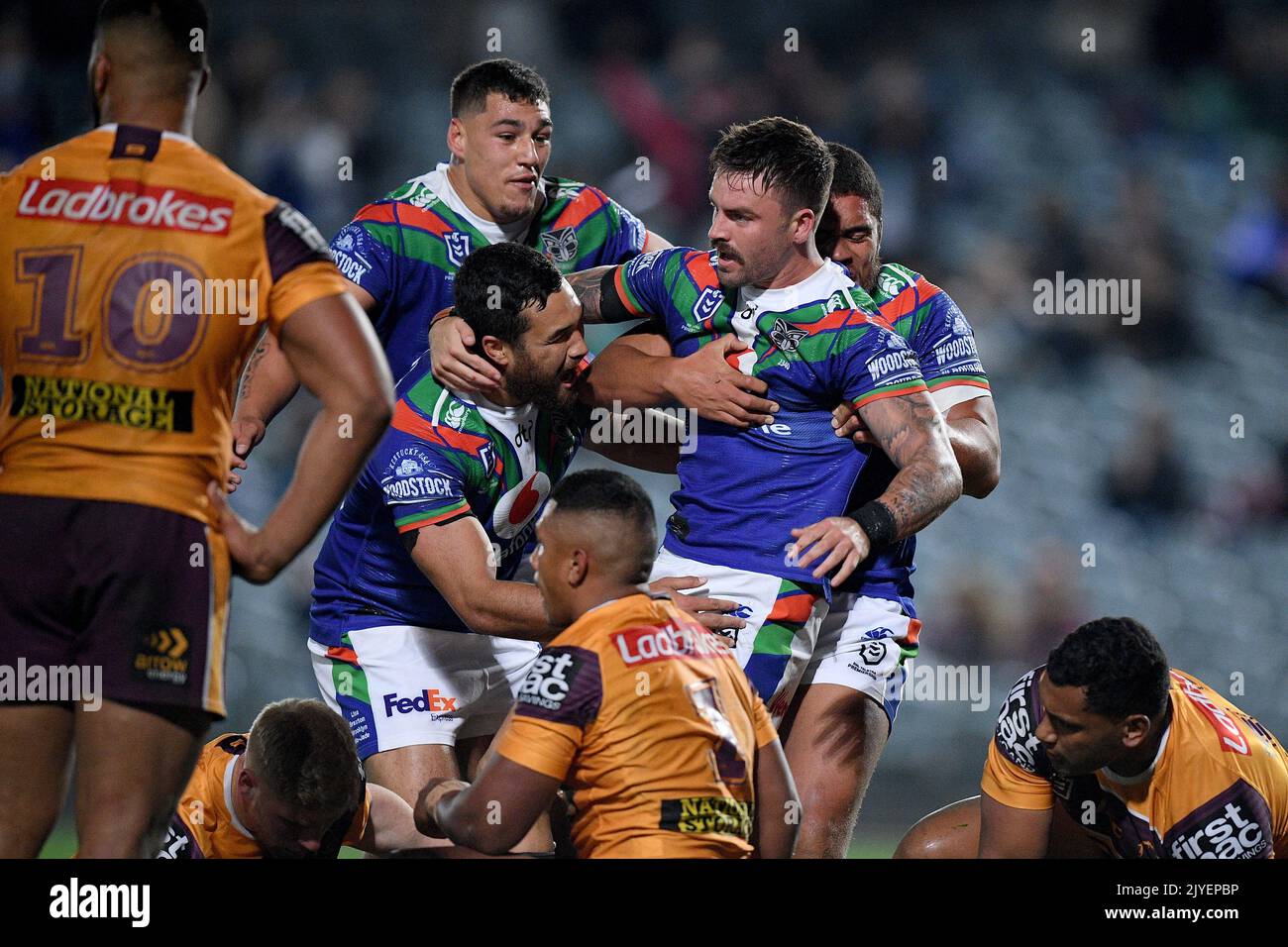 Wayde Egan of the Warriors (second right) celebrates with teammates ...