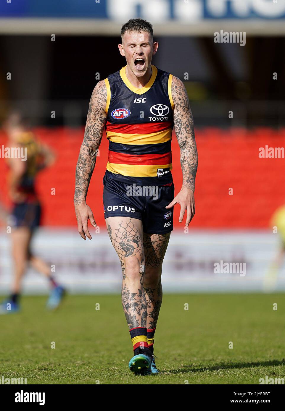 Ben Crocker of the Crows reacts after missing a goal during the Round 5 ...