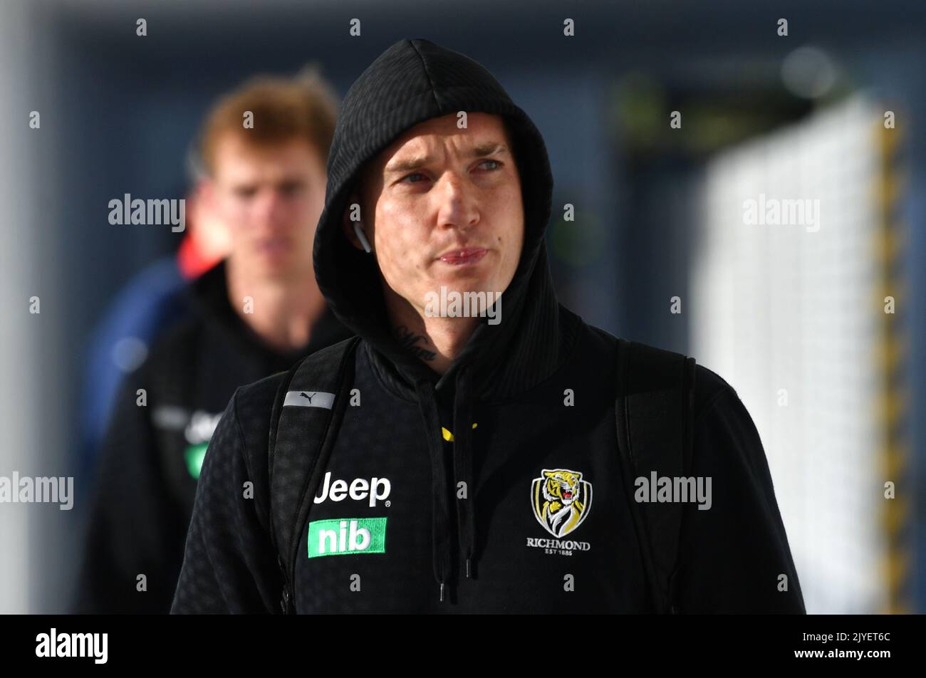 Tigers player Dustin Martin is seen arriving at the Gold Coast Airport ...