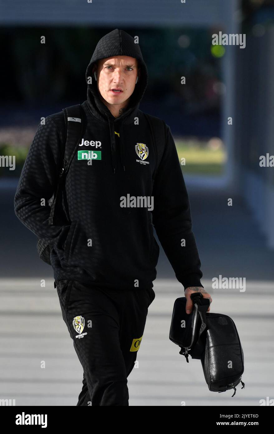 Tigers player Dustin Martin is seen arriving at the Gold Coast Airport ...