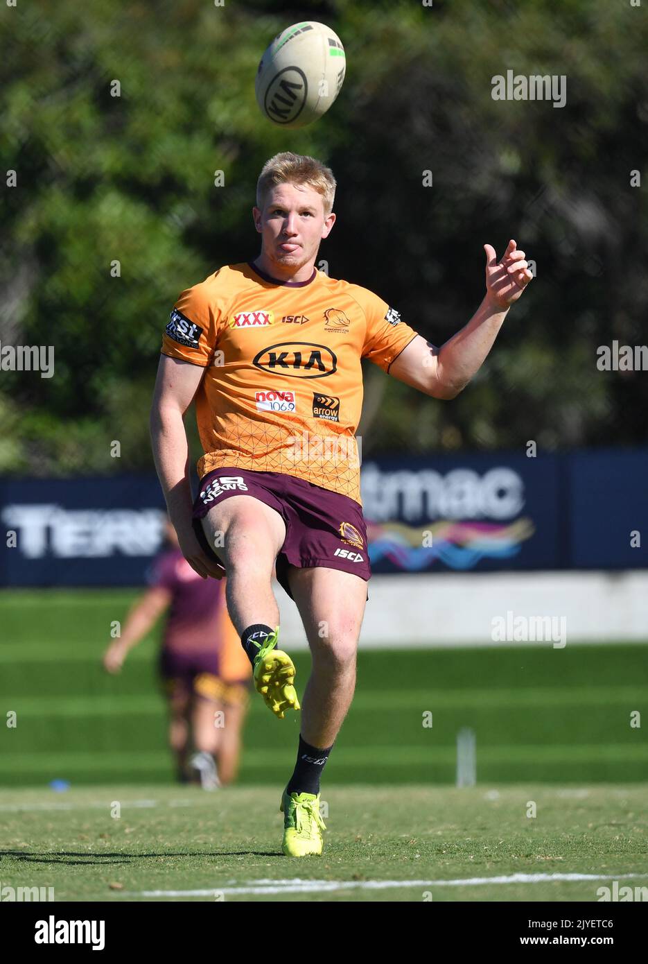 Tom Dearden in action during a Brisbane Broncos NRL training session at ...