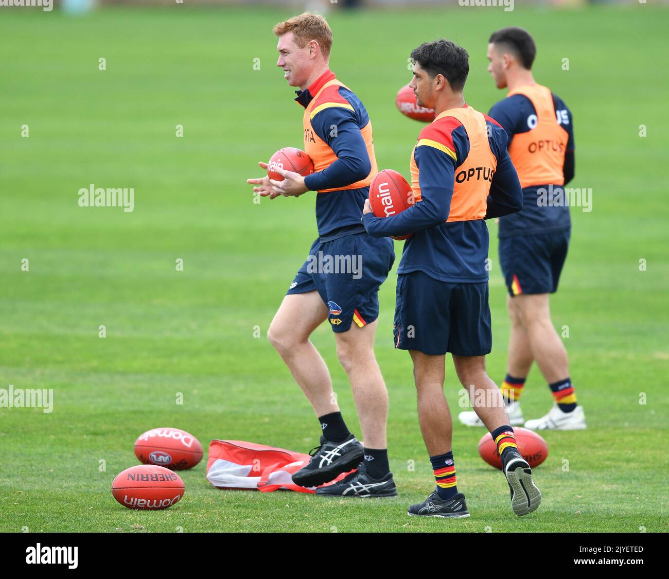 Tom Lynch of the Crows (left) during an AFL Adelaide Crows training ...