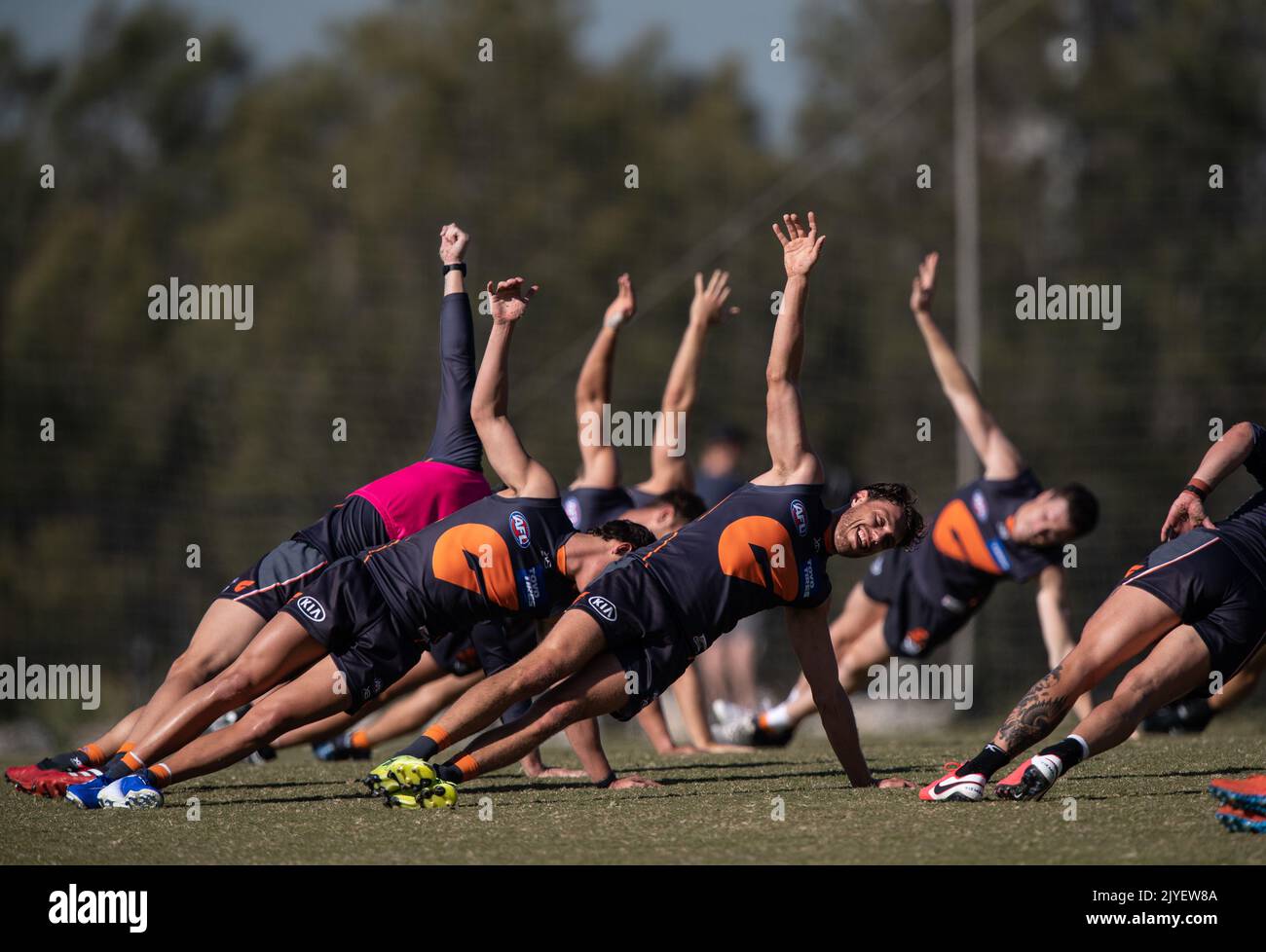 Giants players exercising during a GWS Giants AFL training session at ...