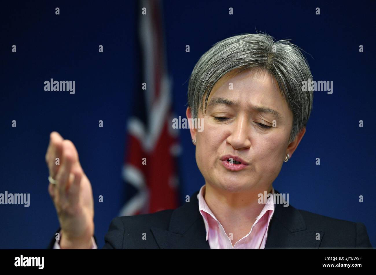 Labor Senator for South Australia Penny Wong speaks to the media in ...