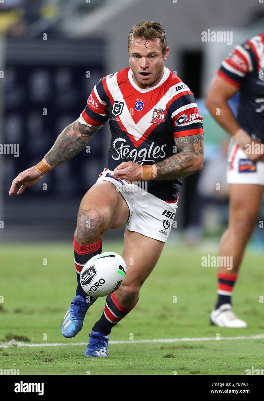 Jake Friend of the Roosters kicks during the Round 9 NRL match between ...